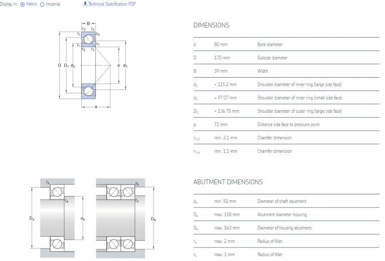 7316 BECBM bearing 80*170*39 mm brass cage angular contact ball bearing